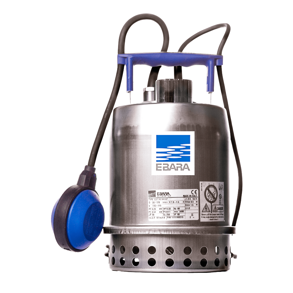 BOMBA SUBMERSÍVEL BEST ONE MA 1/3 cv MONOFÁSICO MOTOR EBARA IP68 110-115 V